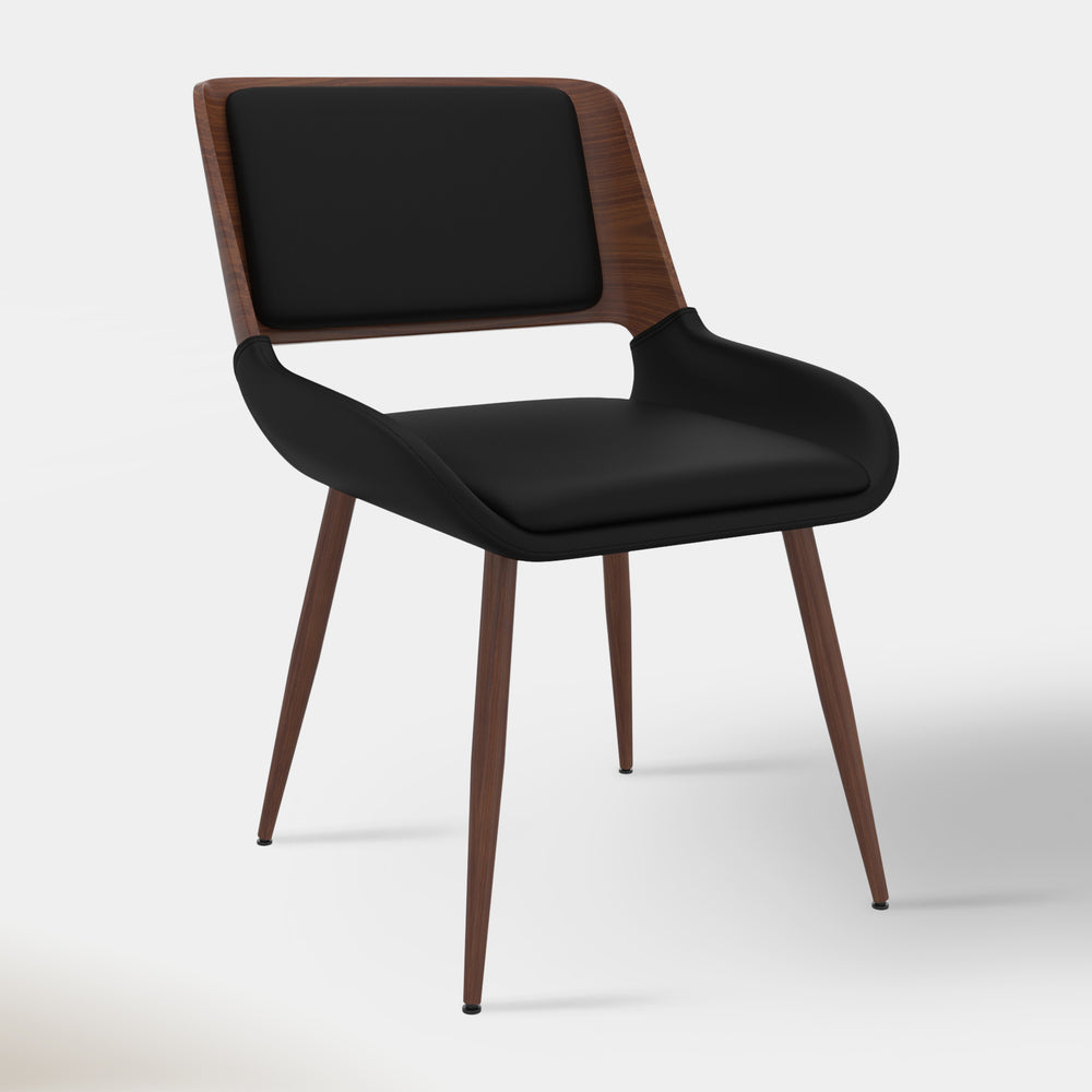 Carter Dining Chair - Black Faux Leather & Walnut | Hoft Home