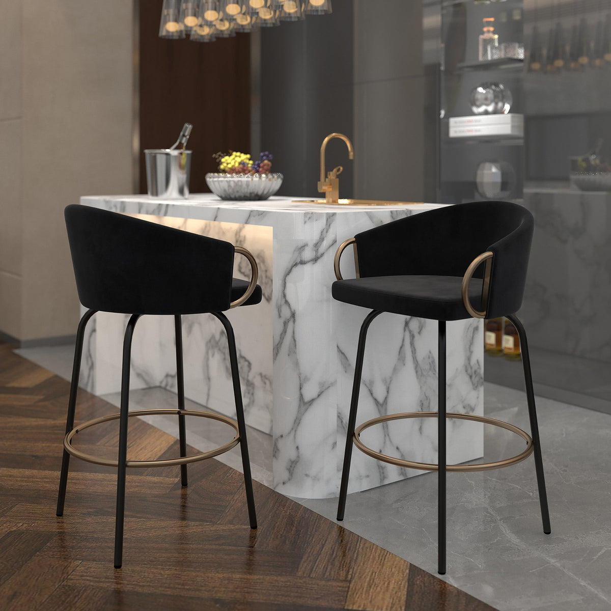 Harper Counter Stool - Black Velvet | Hoft Home