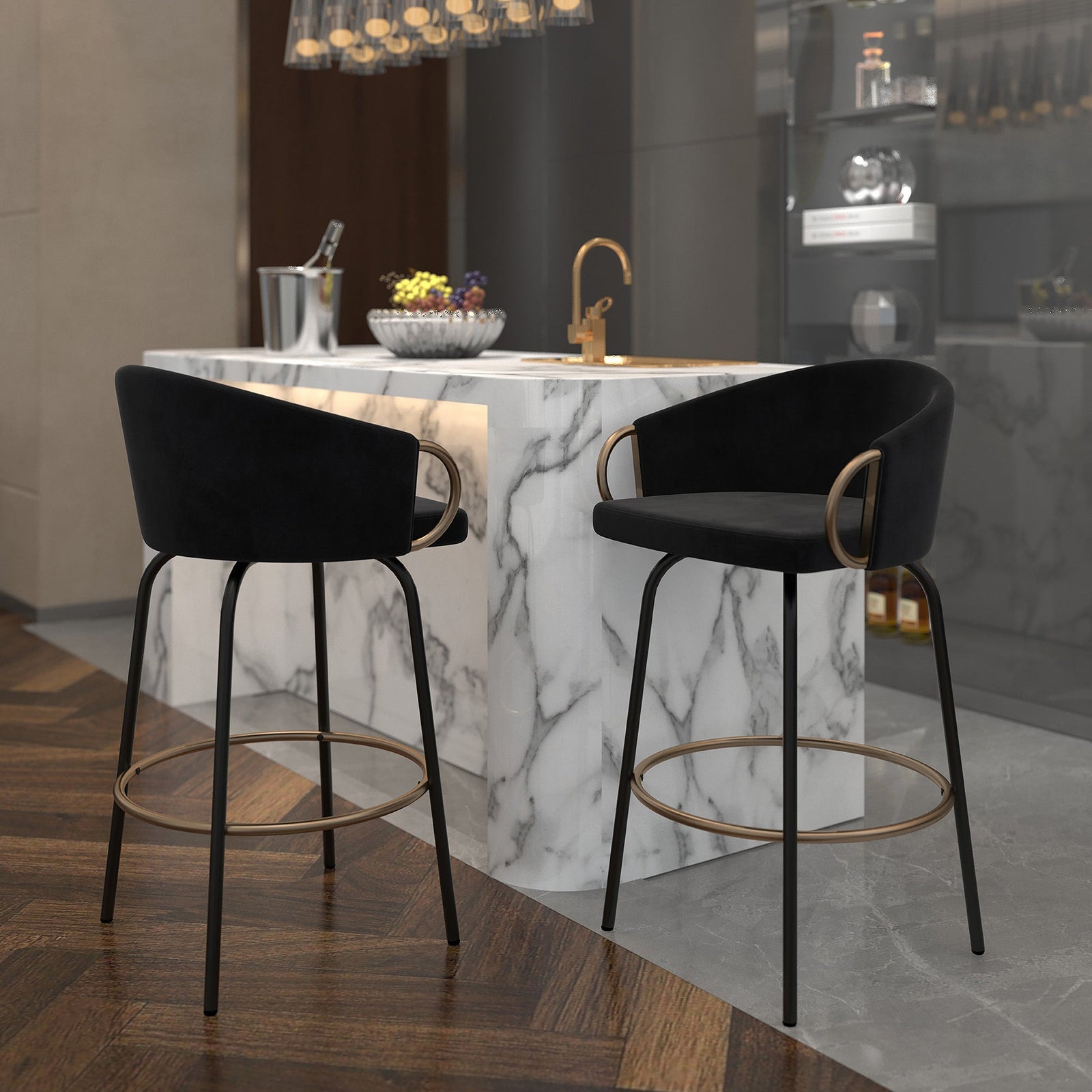 Harper Counter Stool - Black Velvet | Hoft Home